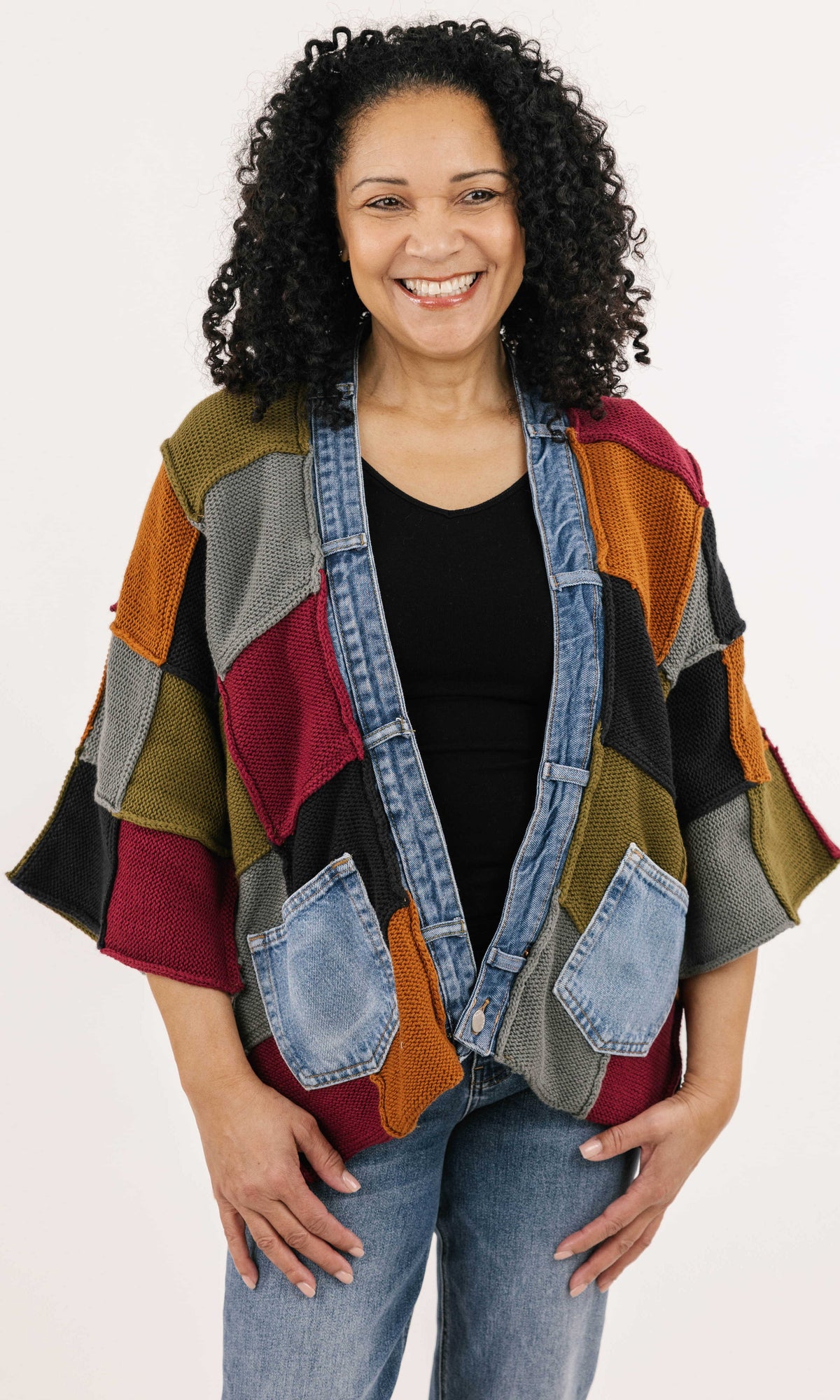Denim Trim Patchwork Cardigan– revolution boutique store